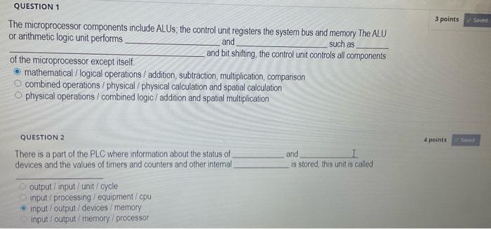 Solved The microprocessor components include ALUs; the | Chegg.com