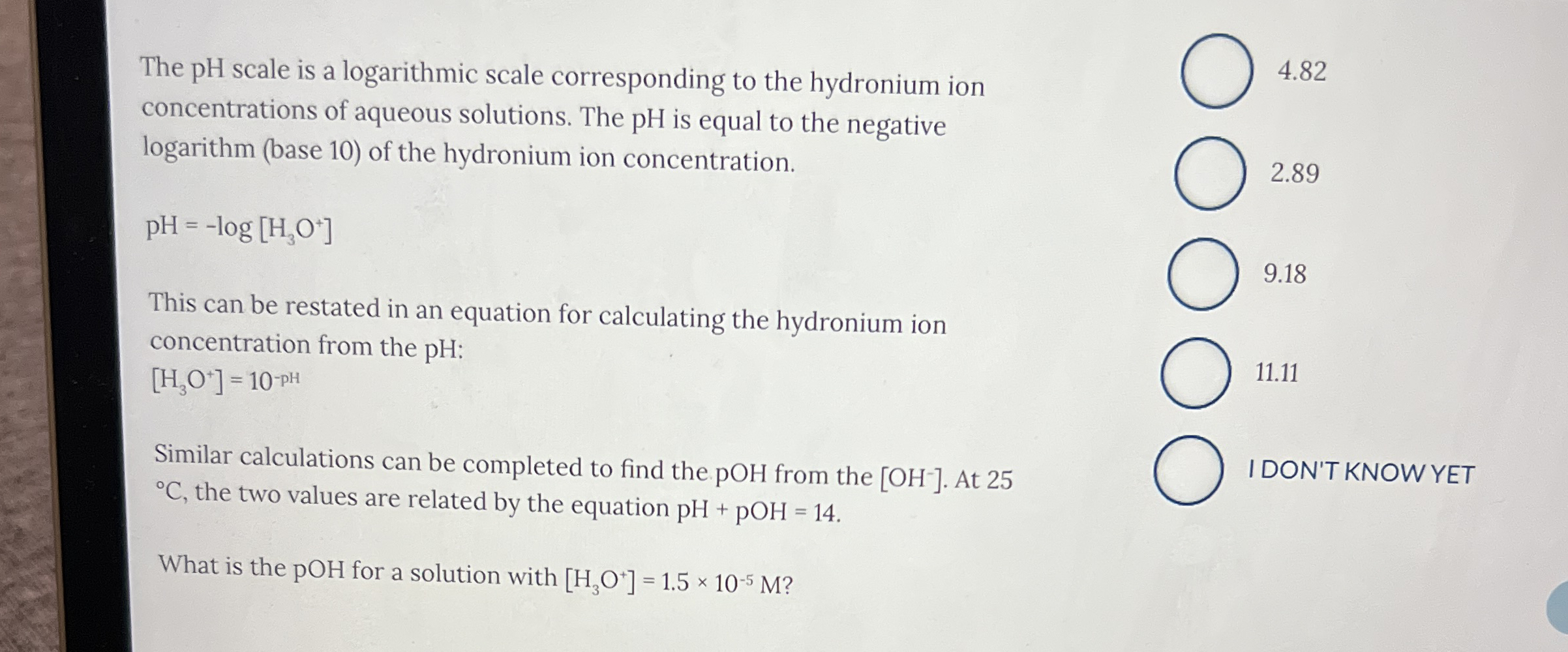 Solved The pH scale is a logarithmic scale corresponding to | Chegg.com