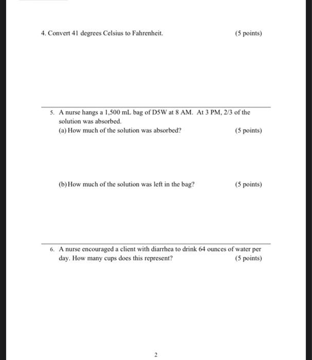 Solved 4. Convert 41 degrees Celsius to Fahrenheit. (5 | Chegg.com