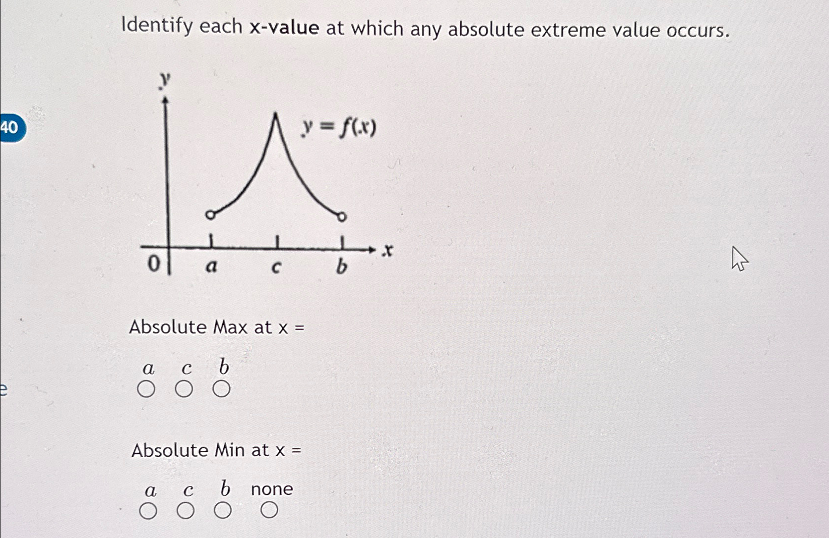 Solved Identify each x-value at which any absolute extreme | Chegg.com