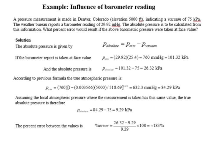 Example: Influence of barometer reading A pressure | Chegg.com