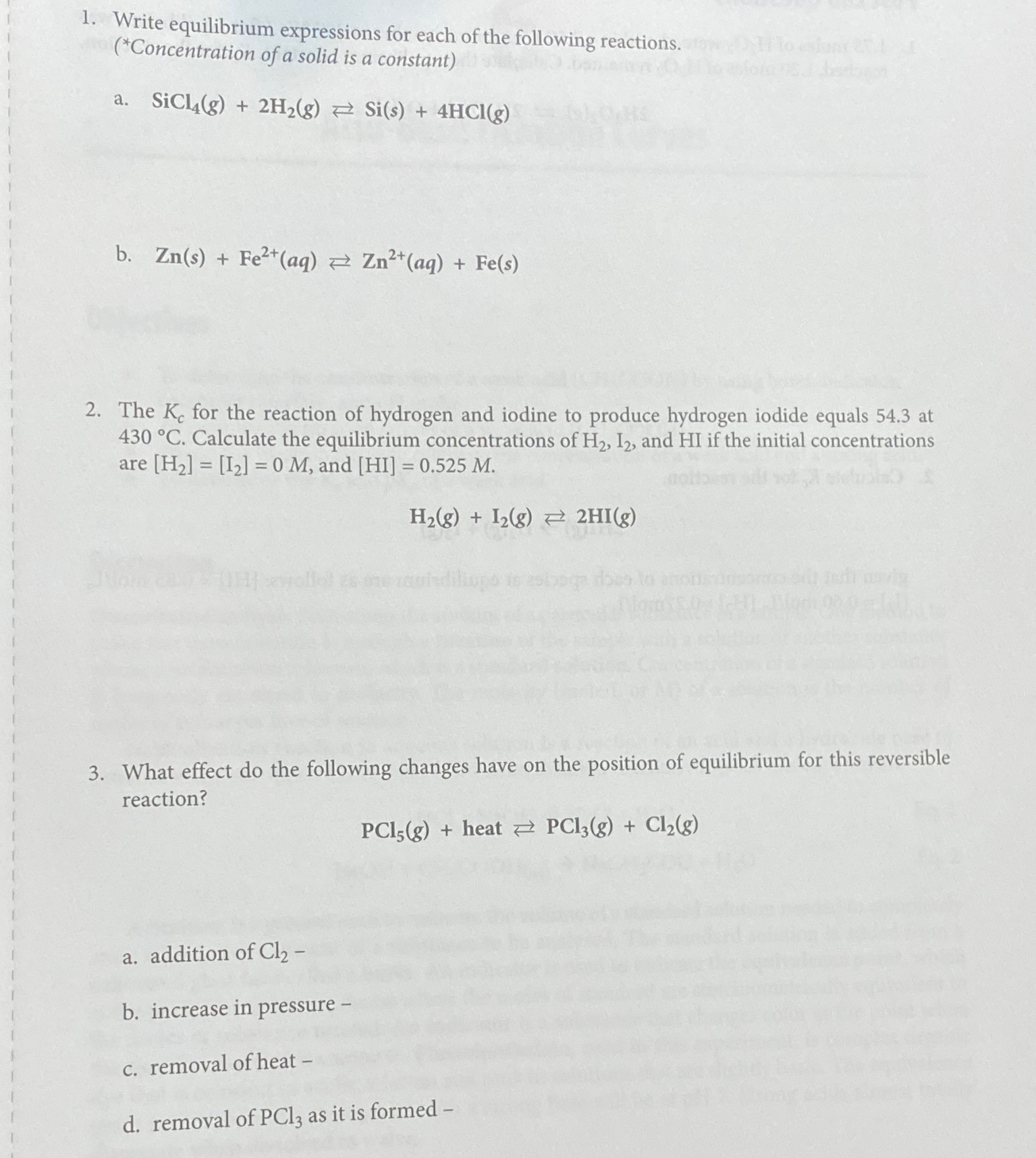 Solved Write equilibrium expressions for each of the | Chegg.com