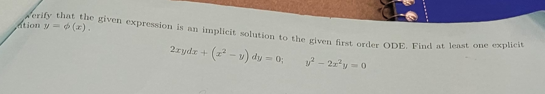 Solved Verify that the given expression is an implicit | Chegg.com