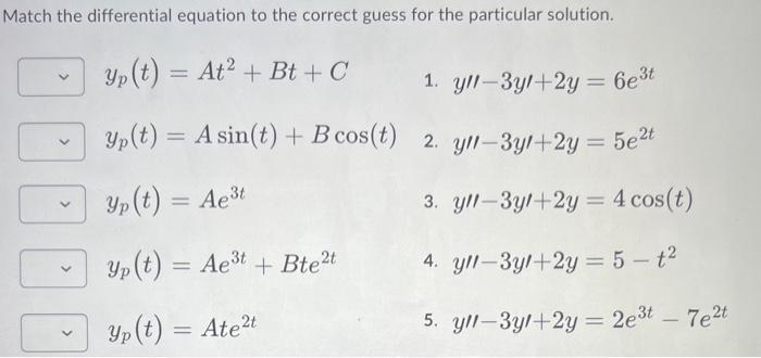 Solved Match the differential equation to the correct guess | Chegg.com
