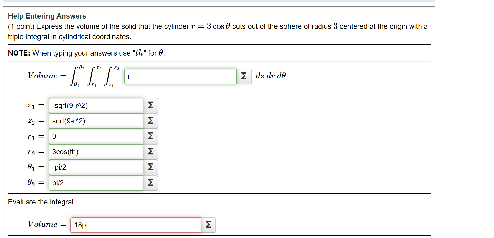Solved Help Entering Answers(1 ﻿point) ﻿Express the volume | Chegg.com