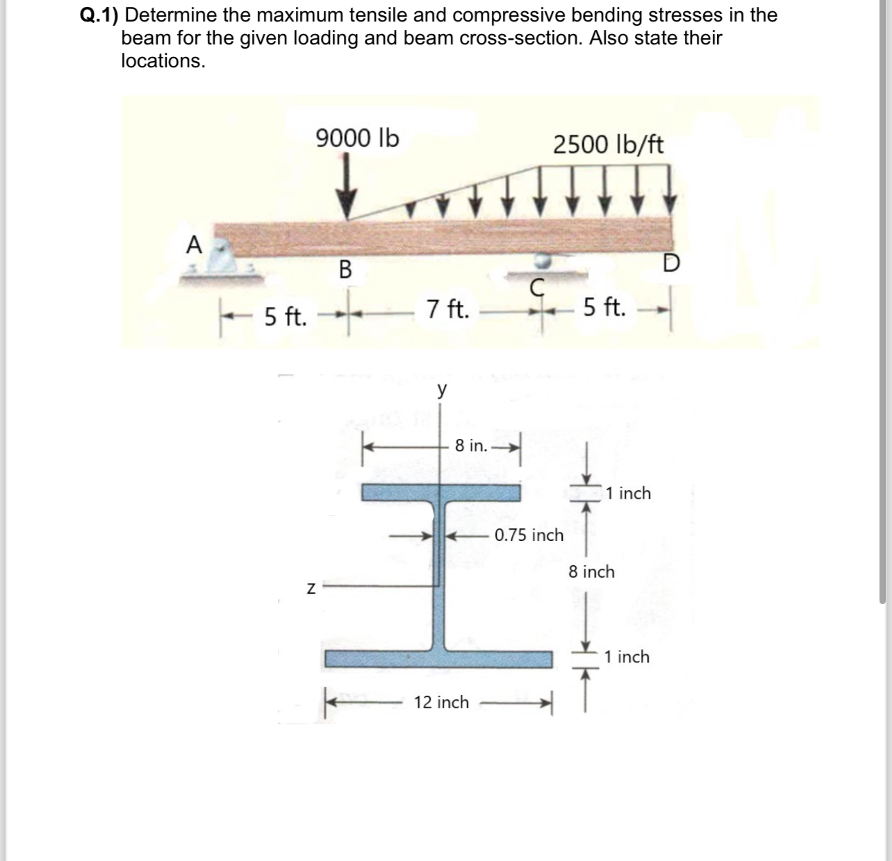 Solved Q.1) ﻿Determine the maximum tensile and compressive | Chegg.com