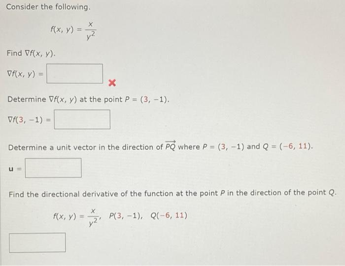 Solved Consider the following. х f(x, y) x, y) = Find Vf(x, | Chegg.com