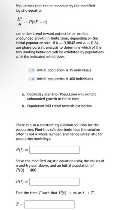 Solved Populations That Can Be Modeled By The Modified