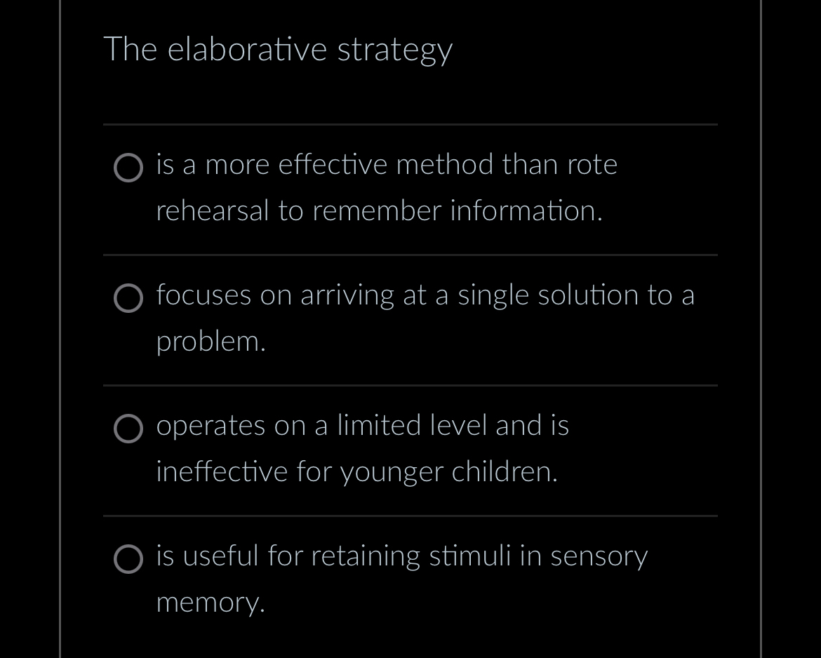 Solved The elaborative strategyis a more effective method | Chegg.com