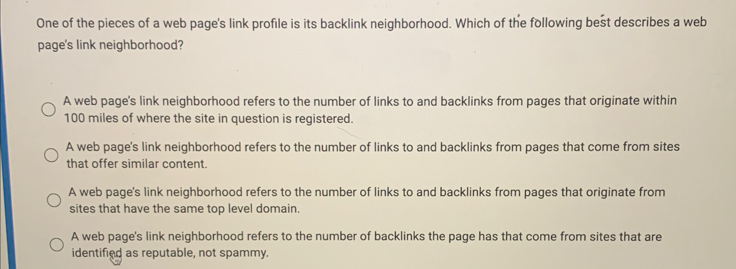 Solved One of the pieces of a web page's link profile is its | Chegg.com