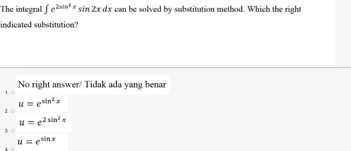 Solved The integral ſ e2sin* * sin 2x dx can be solved by | Chegg.com