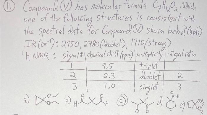 Solved Compound V) has molecular formula C7H12O2. Which one | Chegg.com