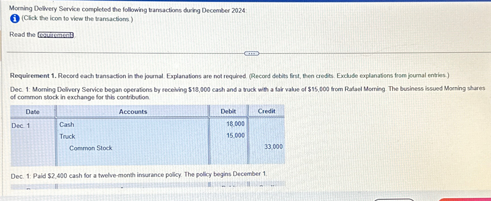 Solved Morning Delivery Service completed the following | Chegg.com