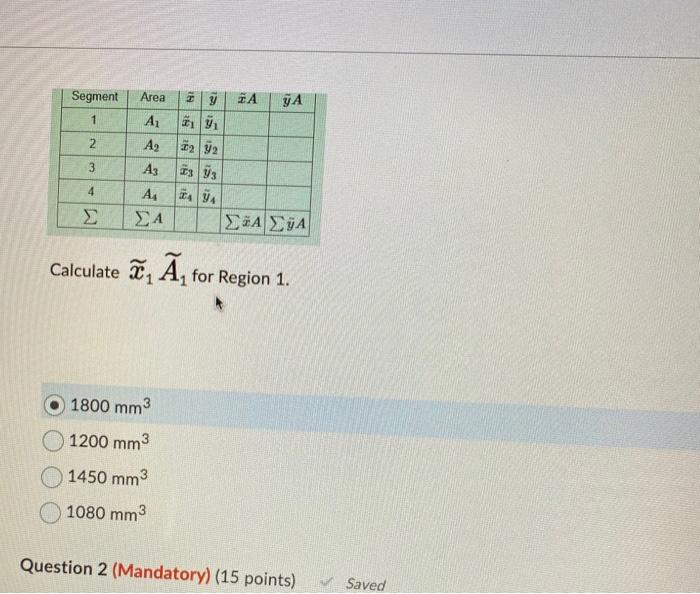 Calculate x1A1 for Region 1. 1800 mm31200 mm31450 | Chegg.com