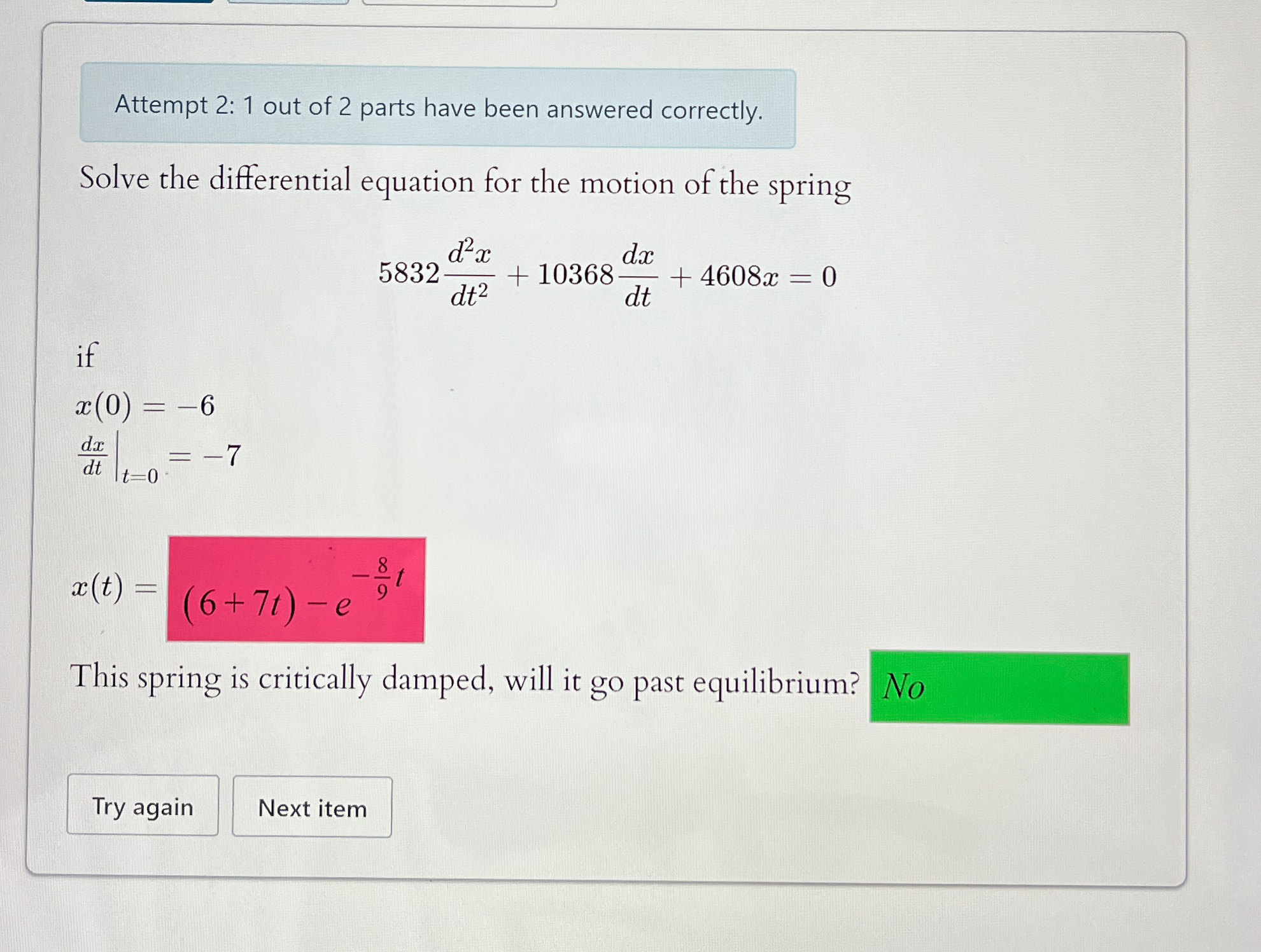 Solved Attempt 2: 1 ﻿out of 2 ﻿parts have been answered | Chegg.com