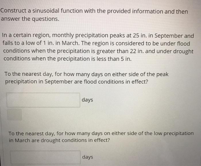 Solved Construct a sinusoidal function with the provided | Chegg.com