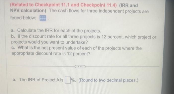 Solved (Related to Checkpoint 11.1 and Checkpoint 11.4) (IRR | Chegg.com
