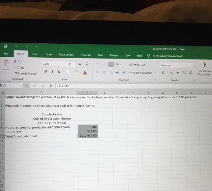 Solved assignment mod 05 Excel Home Insert Draw Page Layout | Chegg.com