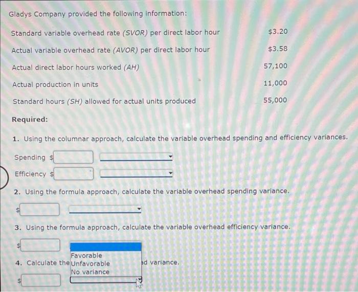 Solved Variable Overhead Spending and Efficiency Variances, | Chegg.com