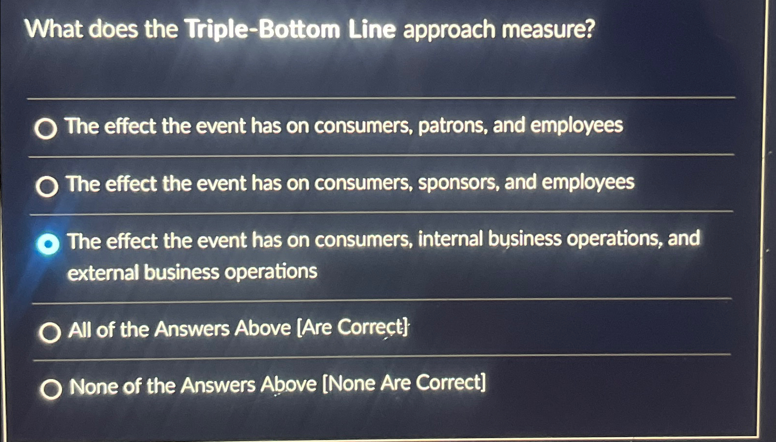 Solved What does the Triple-Bottom Line approach measure?The | Chegg.com