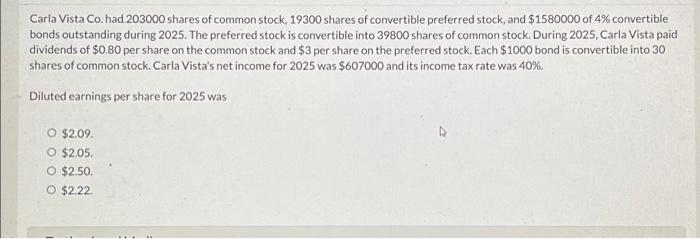 Solved Carla Vista Co. had 203000 shares of common stock, | Chegg.com