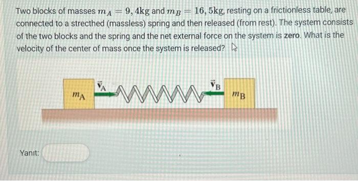 Solved Two blocks of masses mA=9,4 kg and mB=16,5 kg, | Chegg.com