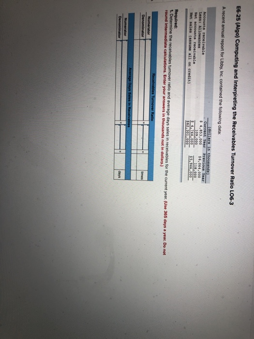 Solved E6-25 (Algo) Computing and Interpreting the | Chegg.com