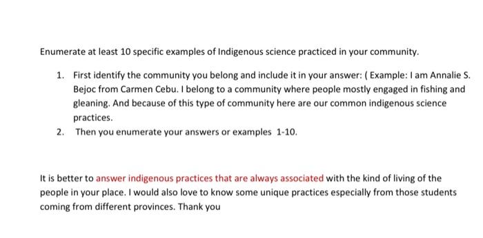 [solved] Enumerate At Least 10 Specific Examples Of Indige