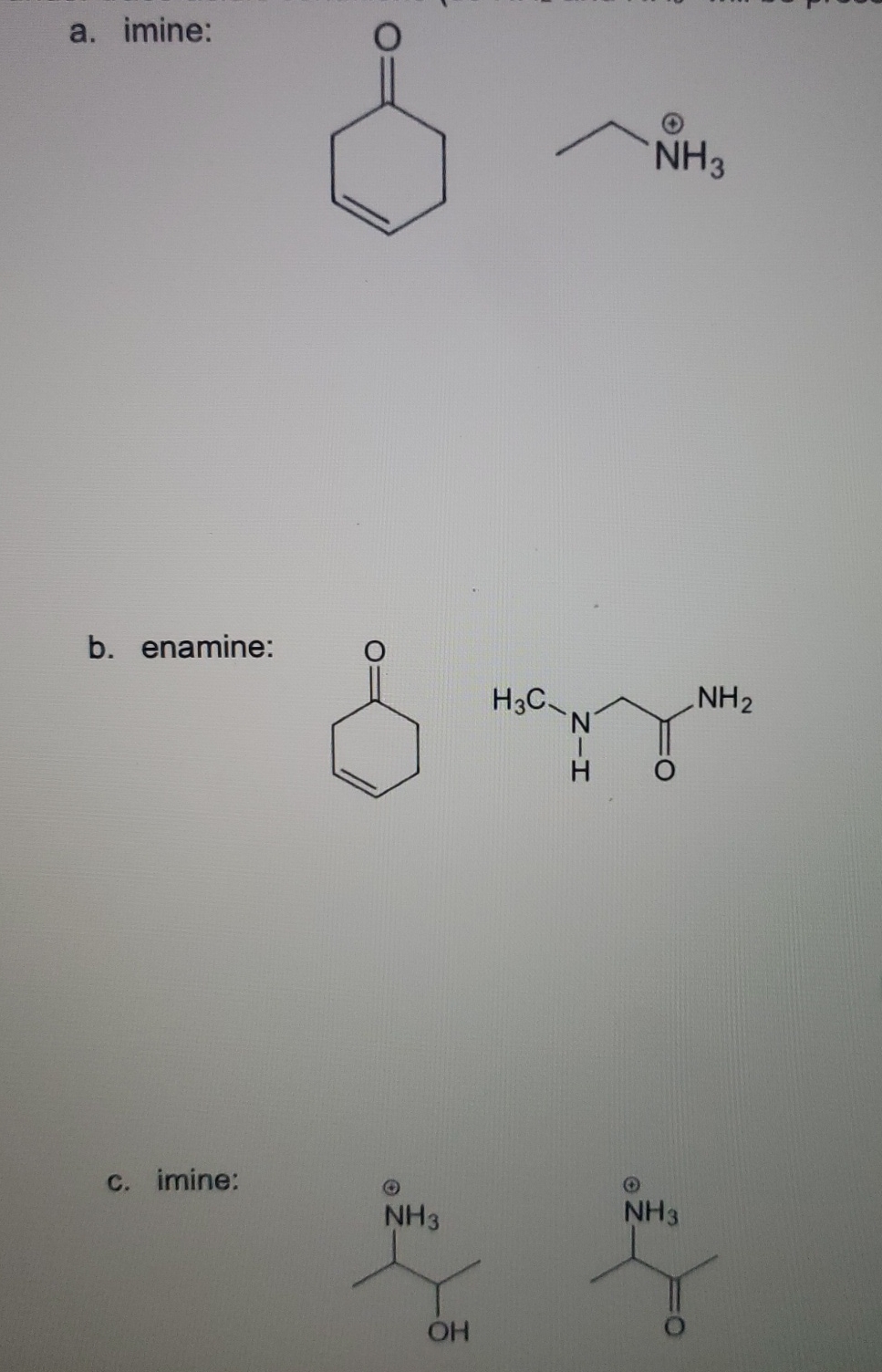 Solved a. ﻿imine:b. ﻿enamic. ﻿imine:Draw full mechanim | Chegg.com