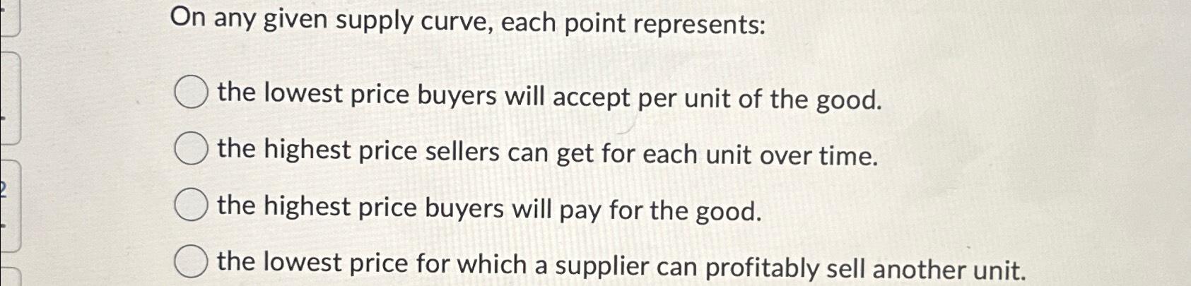 Solved On any given supply curve, each point represents:the | Chegg.com