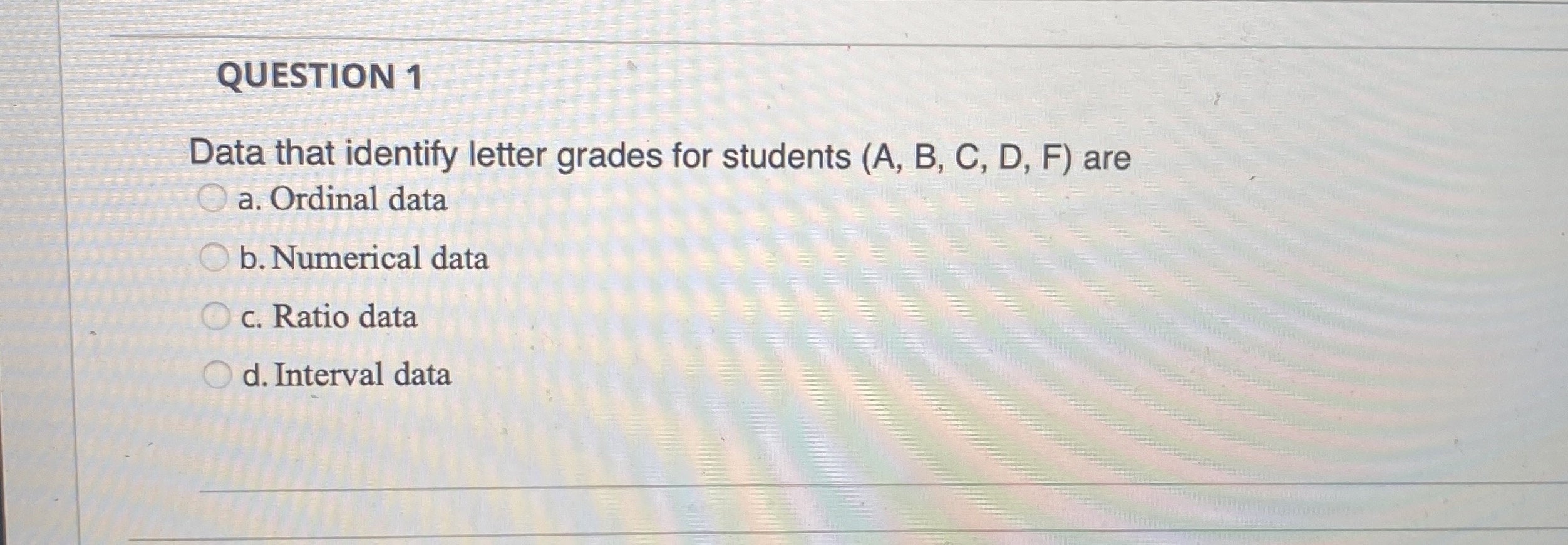 Solved QUESTION 1Data that identify letter grades for | Chegg.com