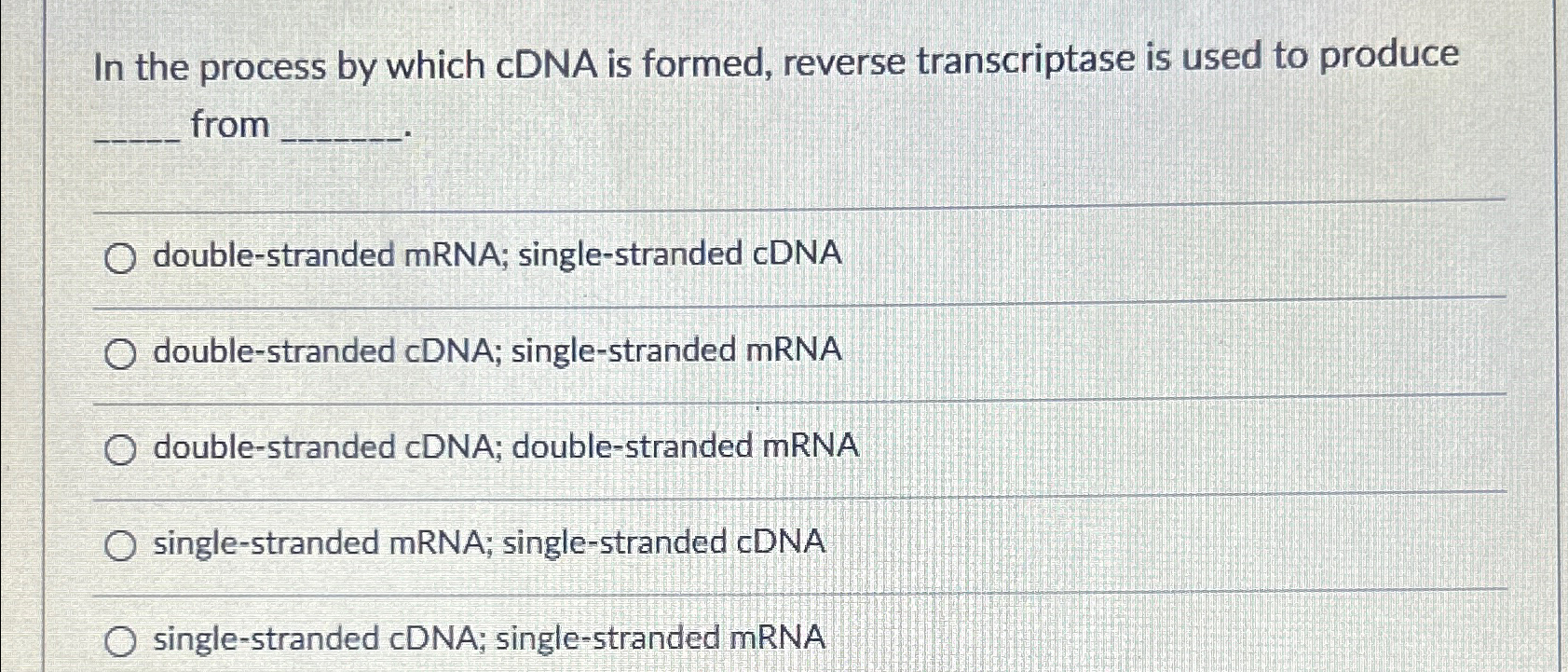 Solved In the process by which cDNA is formed, reverse | Chegg.com