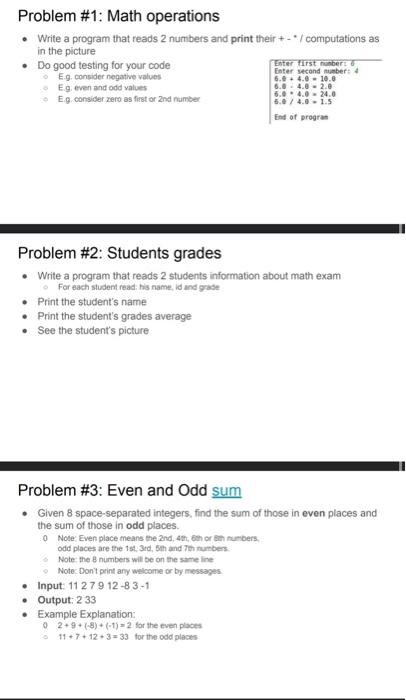 Solved Problem \#1: Math operations - Write a program that | Chegg.com