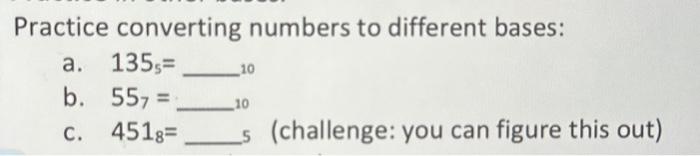 Solved Practice converting numbers to different bases: a. | Chegg.com