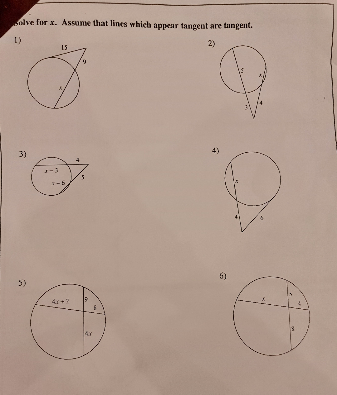 Solved oolve for x. ﻿Assume that lines which appear tangent | Chegg.com