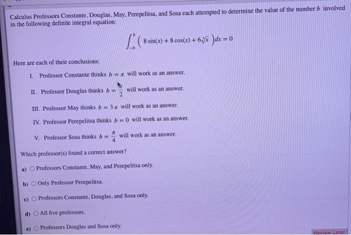 Solved Calculus Professors Constante, Douglas, May, | Chegg.com