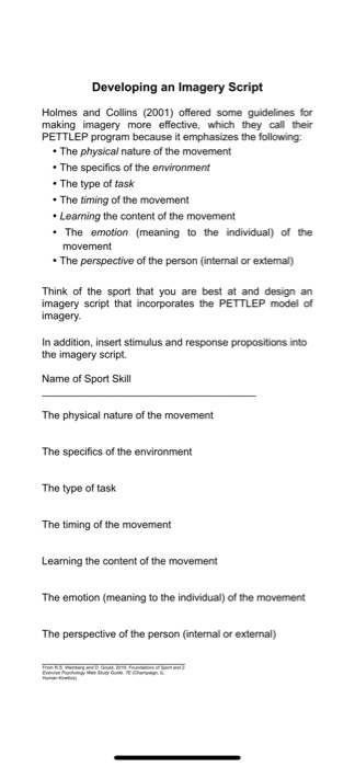 Developing an Imagery Script Holmes and Collins | Chegg.com