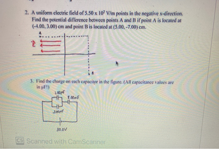 Solved 2. A uniform electric field of 5.50 x 10 V/m points | Chegg.com