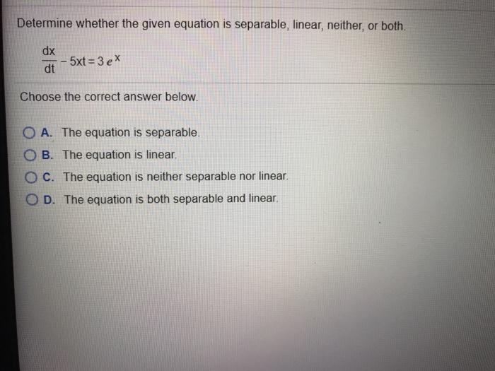 Solved Determine whether the given equation is separable, | Chegg.com
