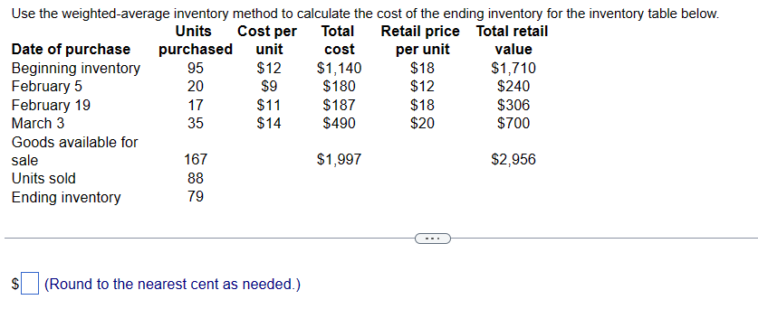 Solved Use the weighted-average inventory method to | Chegg.com