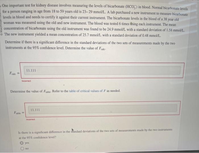 Solved One important test for kidney disease involves | Chegg.com