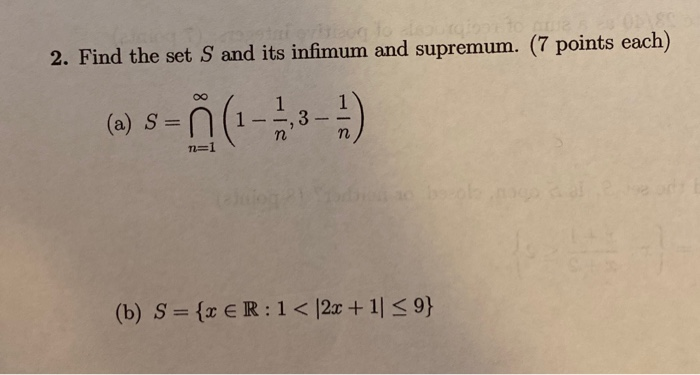 Solved 2001 2. Find the set S and its infimum and supremum. | Chegg.com