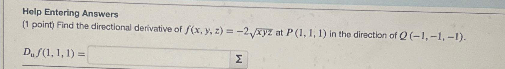 Solved Help Entering Answers(1 ﻿point) ﻿Find the directional | Chegg.com