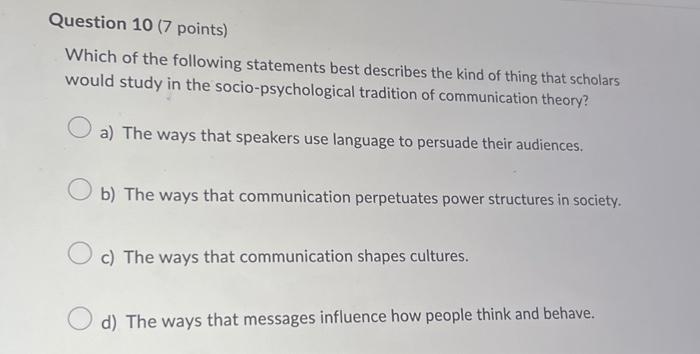 Question 10 (7 points) Which of the following | Chegg.com
