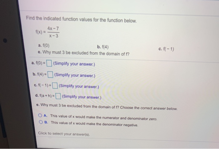 Solved Find The Indicated Function Values For The Function