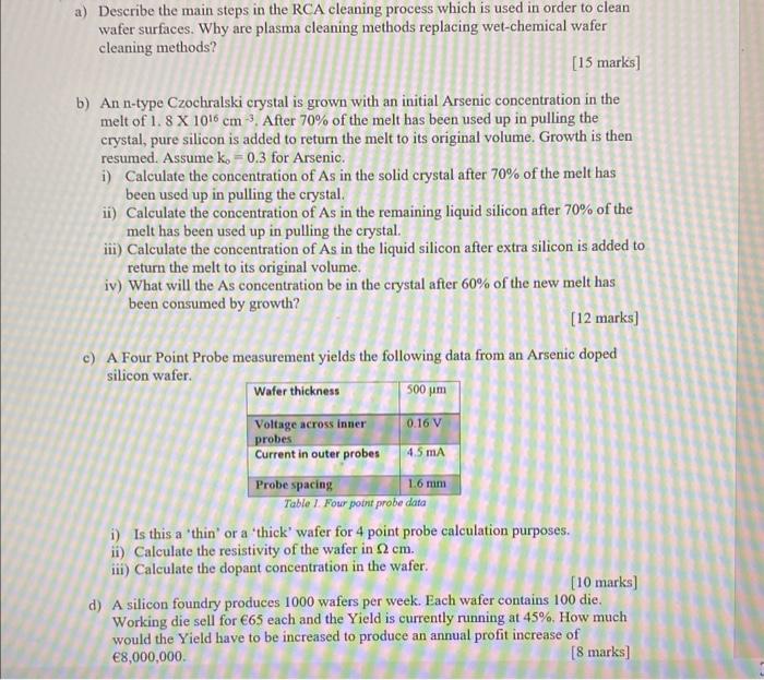 Solved a) Describe the main steps in the RCA cleaning | Chegg.com