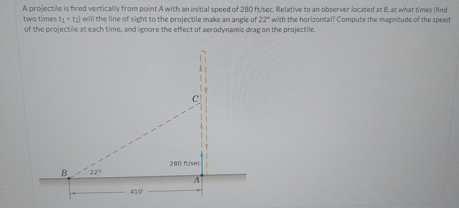 Solved A projectile is fired vertically from point A with an | Chegg.com