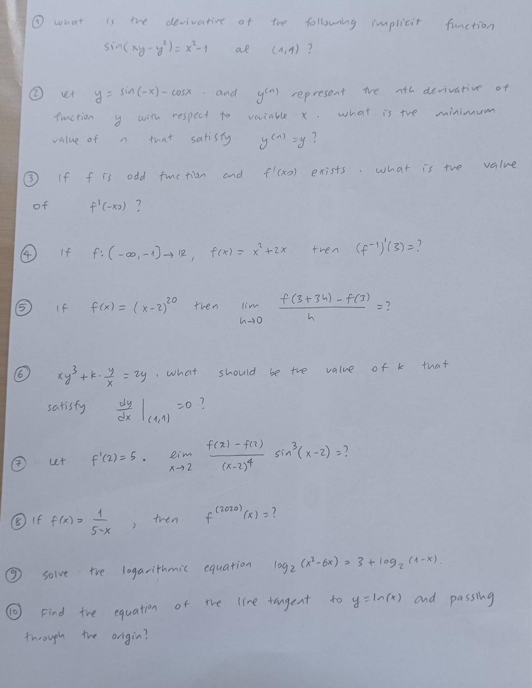 Solved (1) What is the derivative of the following implicit | Chegg.com