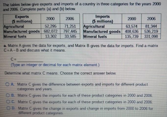 Solved The tables below give exports and imports of a | Chegg.com