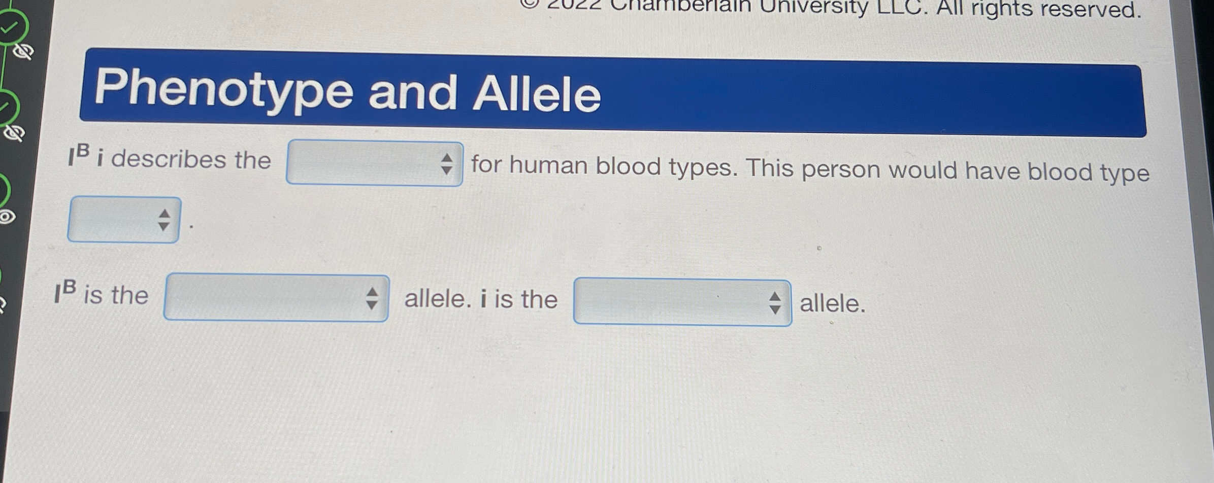 Solved Phenotype and AlleleIB ﻿i describes the ﻿for human | Chegg.com